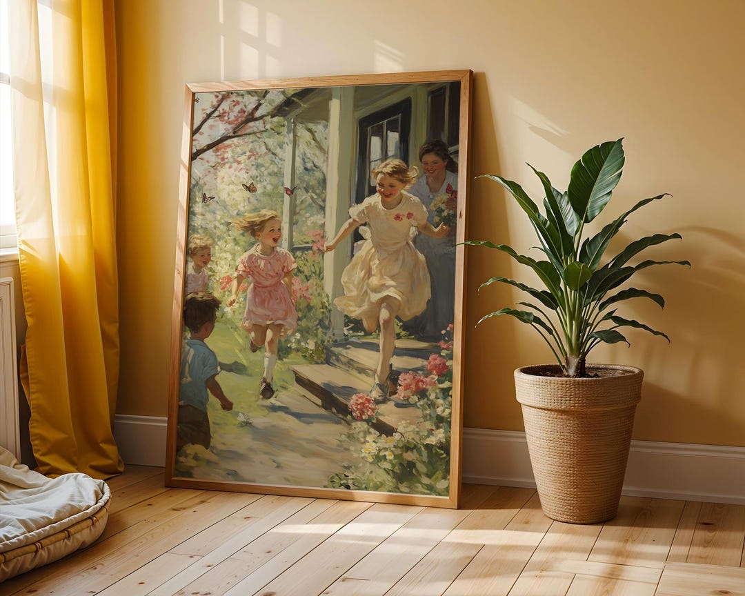 Children Playing in a Garden Printable - Vintage Summer Wall Art ...