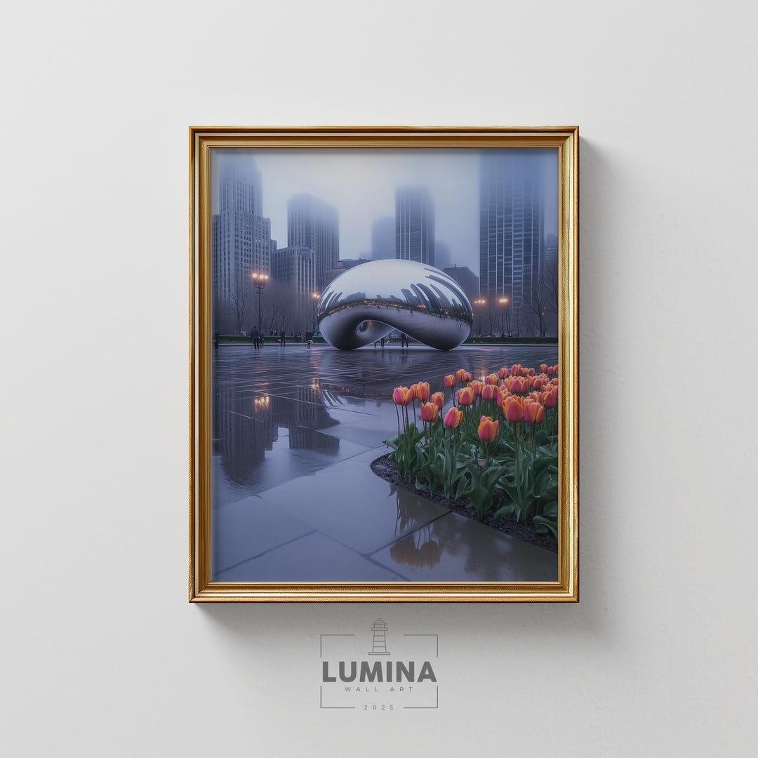 Rainy Chicago Morning - the Bean and Tulips in Spring, Moody Foggy ...