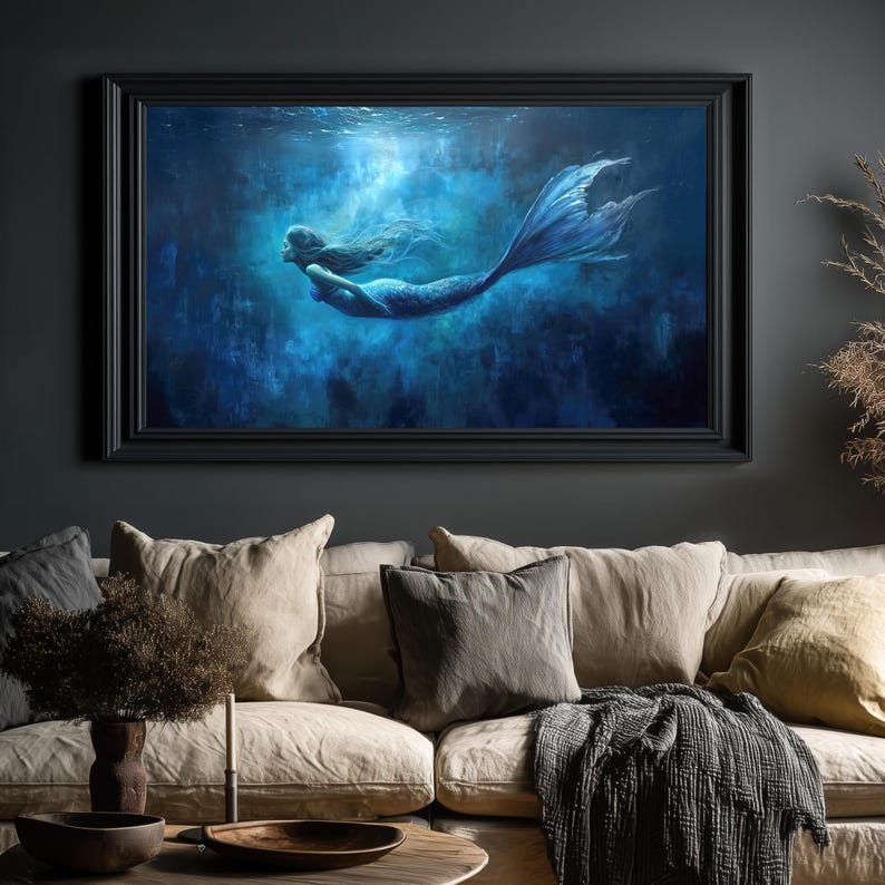 Mermaid in the Deep, Frame TV Art, Ethereal Ocean Fantasy, Digital ...