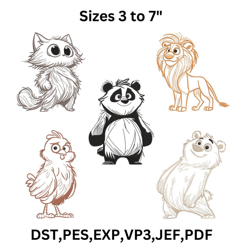 Safari Animals Outline Embroidery Designs, Baby Zoo Animal Bundle, (9 ...