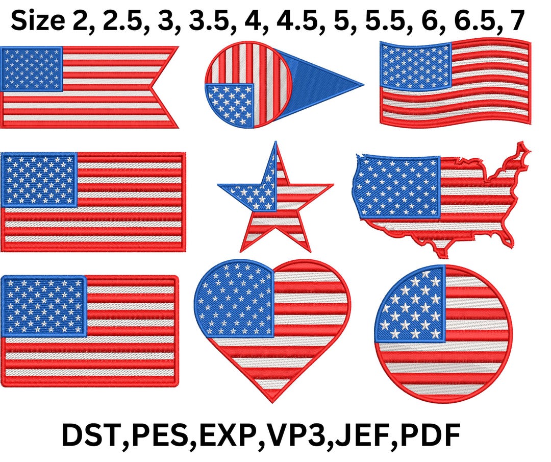 6 American Flag Machine Embroidery Design, 11 Sizes (digital Download ...