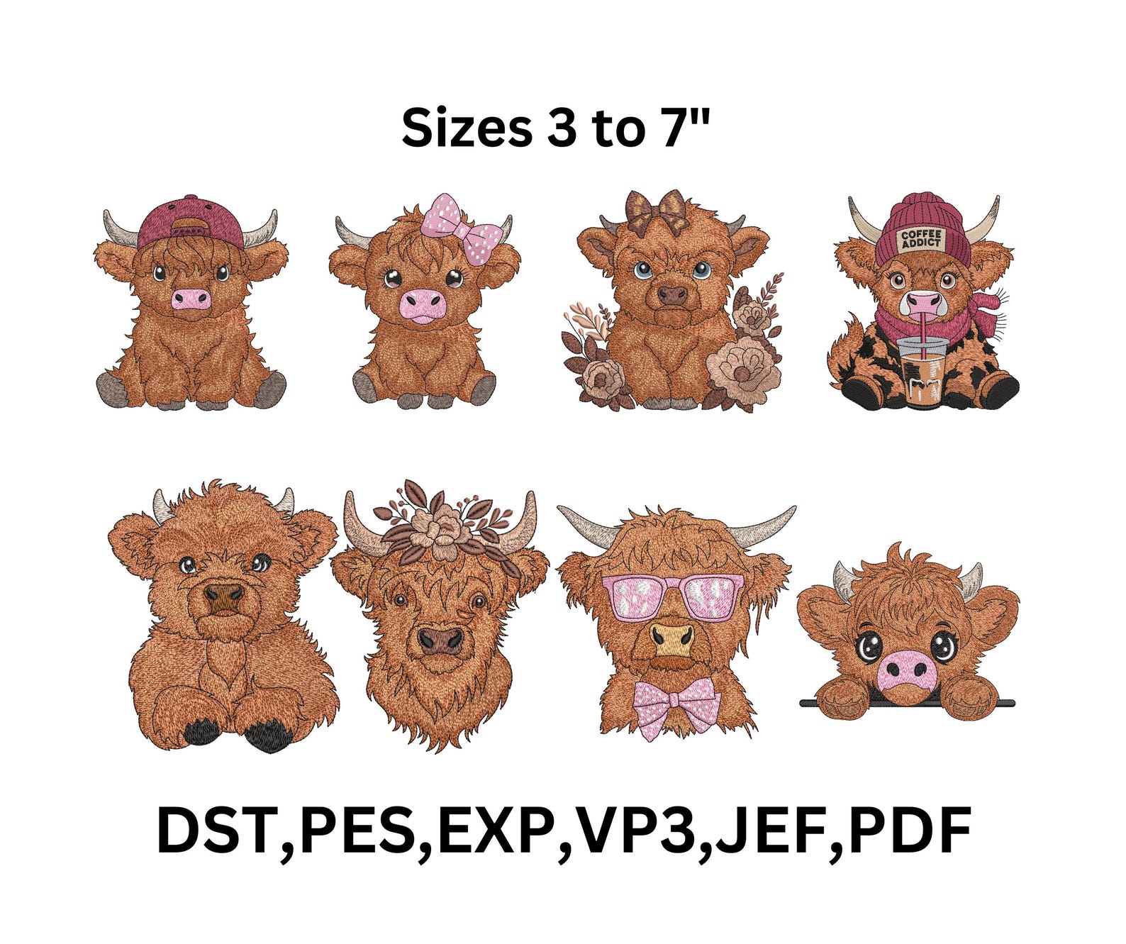 8 Baby Highland Cow Embroidery Designs, Farm Animal, 9 Sizes (instant ...