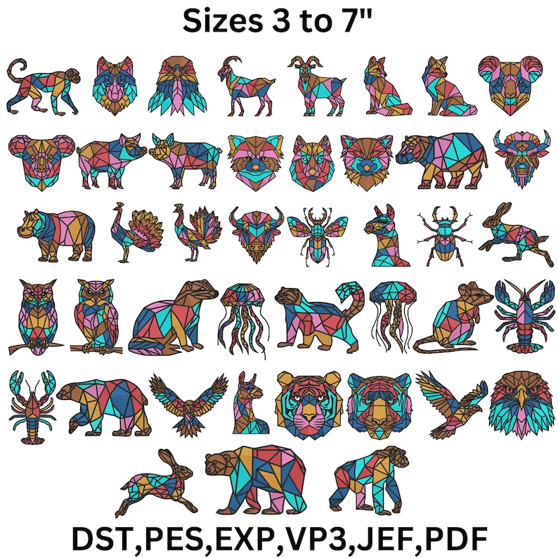 Geometric Animals Embroidery Designs, Jungle and Sea Creatures Machine ...