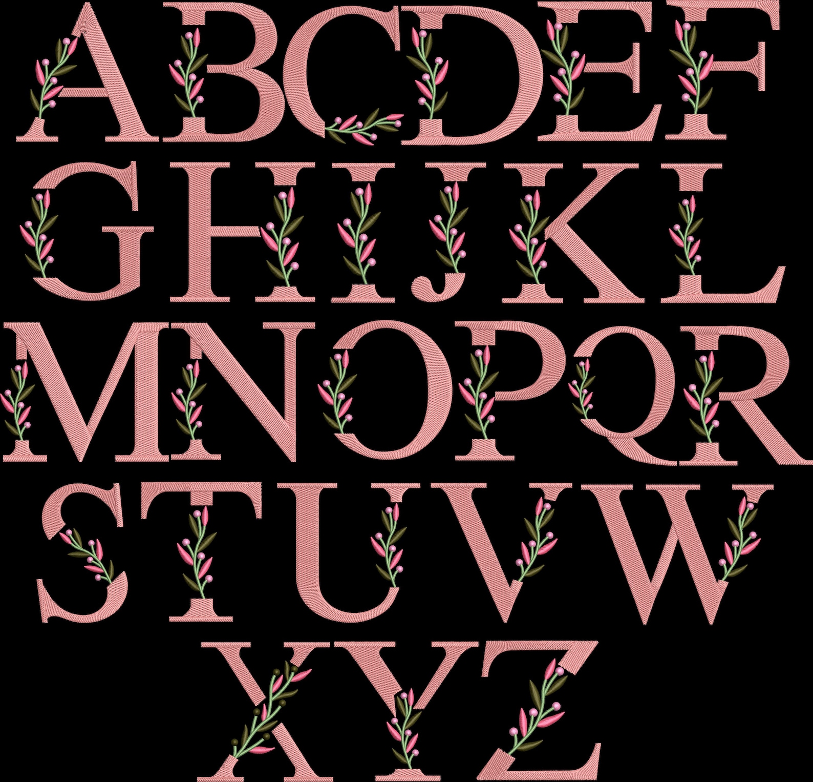 Floral Embroidery Alphabet, Capital Letters A-Z (6 Sizes, Digital Files ...