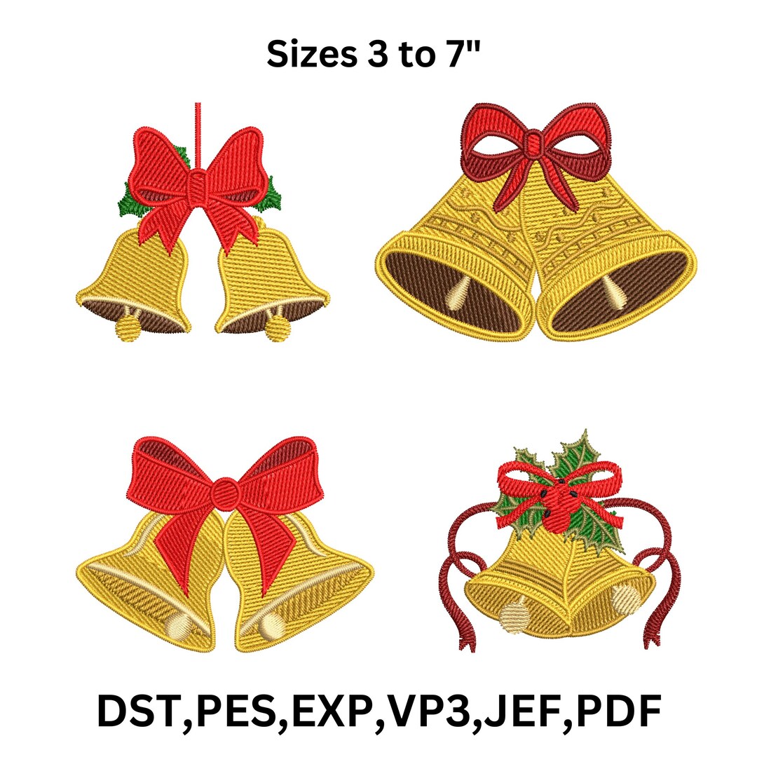 4 Christmas Bell Embroidery Design, Machine Embroidery File, 9 Sizes ...