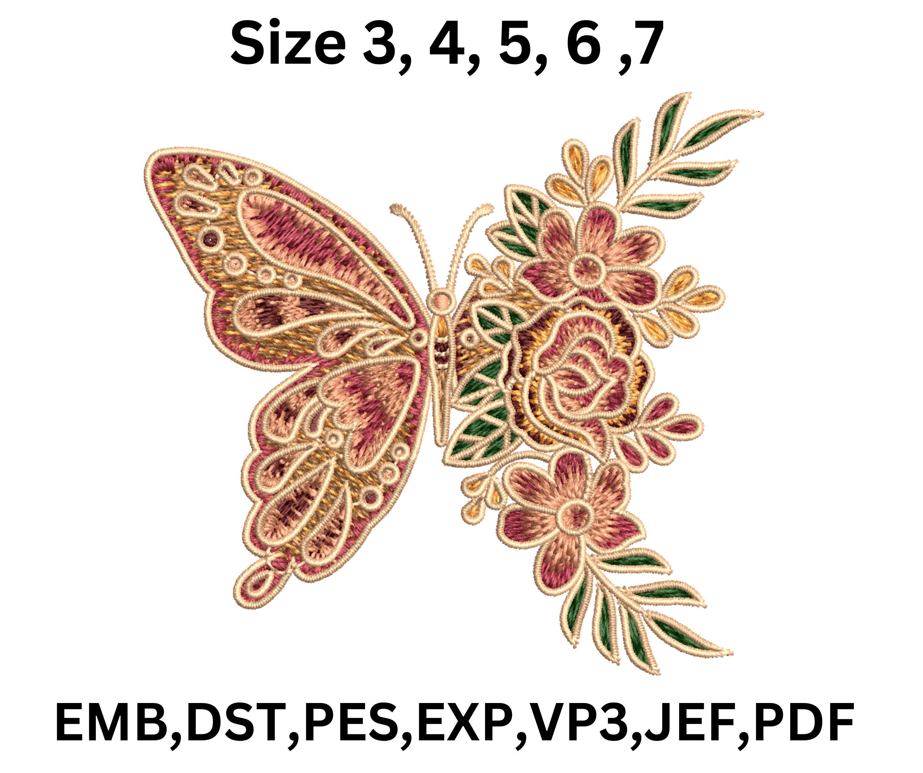 Flower Butterfly Embroidery Design, Butterfly Embroidery File ...