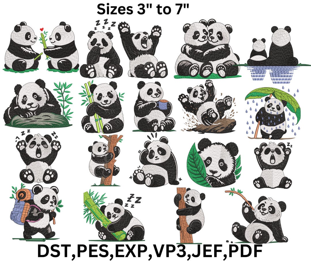 Panda Embroidery Design Bundle, 18 Patterns, 9 Sizes (digital Download ...