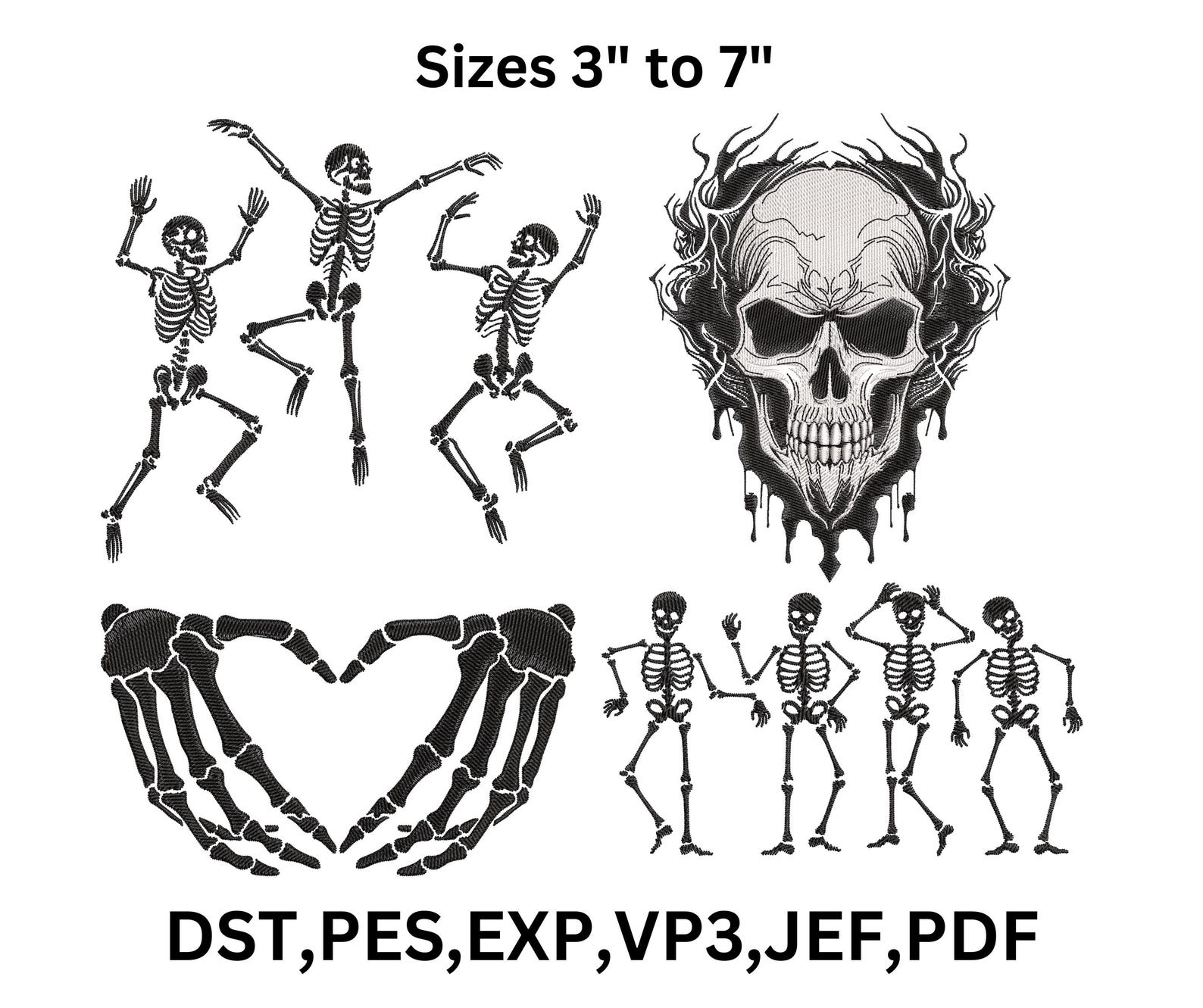 Skull Embroidery Design, Machine Embroidery Files, 9 Sizes, Instant ...