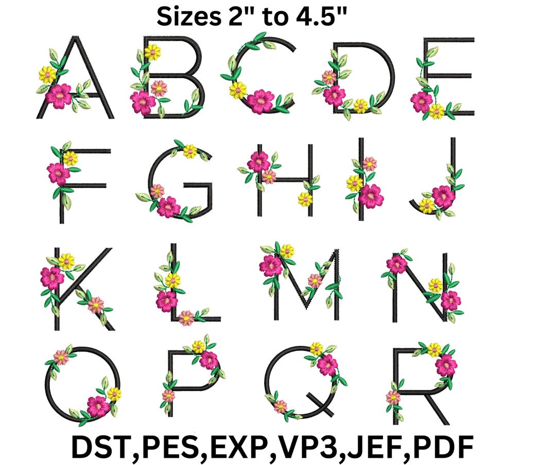 Floral Embroidery Alphabet Pattern, A to Z Capital Letters (6 Sizes ...