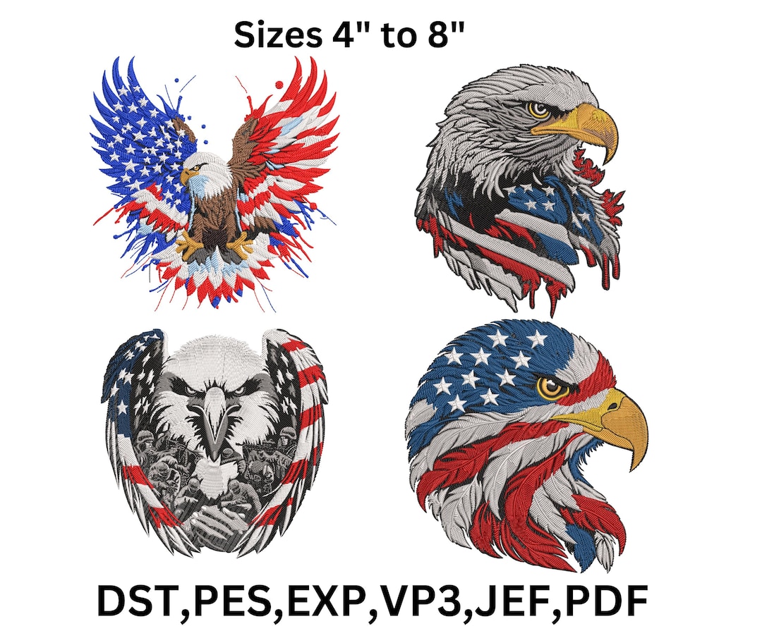 American Eagle Embroidery Design: USA Flag, 4th of July (9 Sizes ...