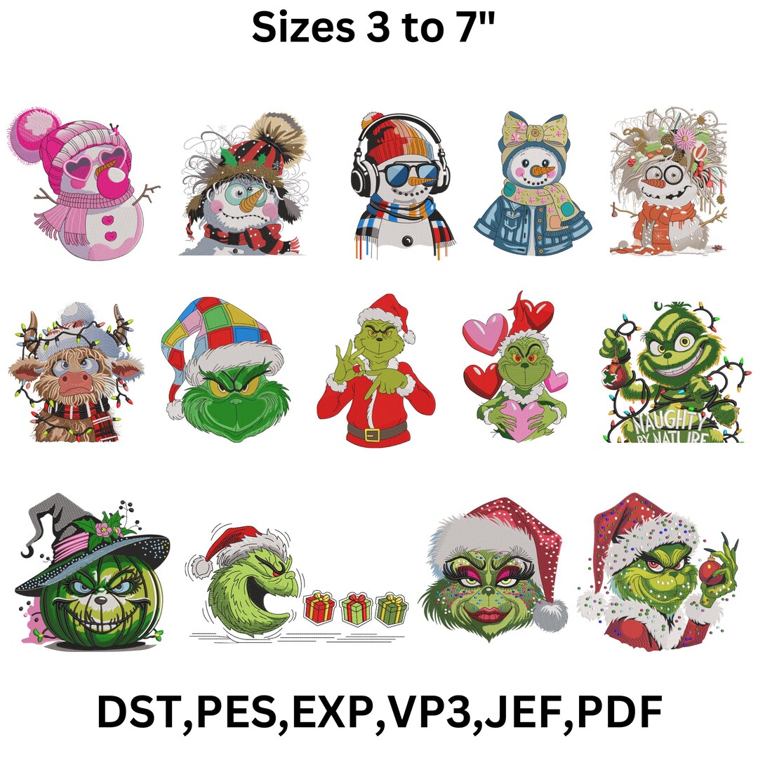 14 Christmas Grinch Embroidery Bundle, Machine Embroidery File, 9 Sizes ...