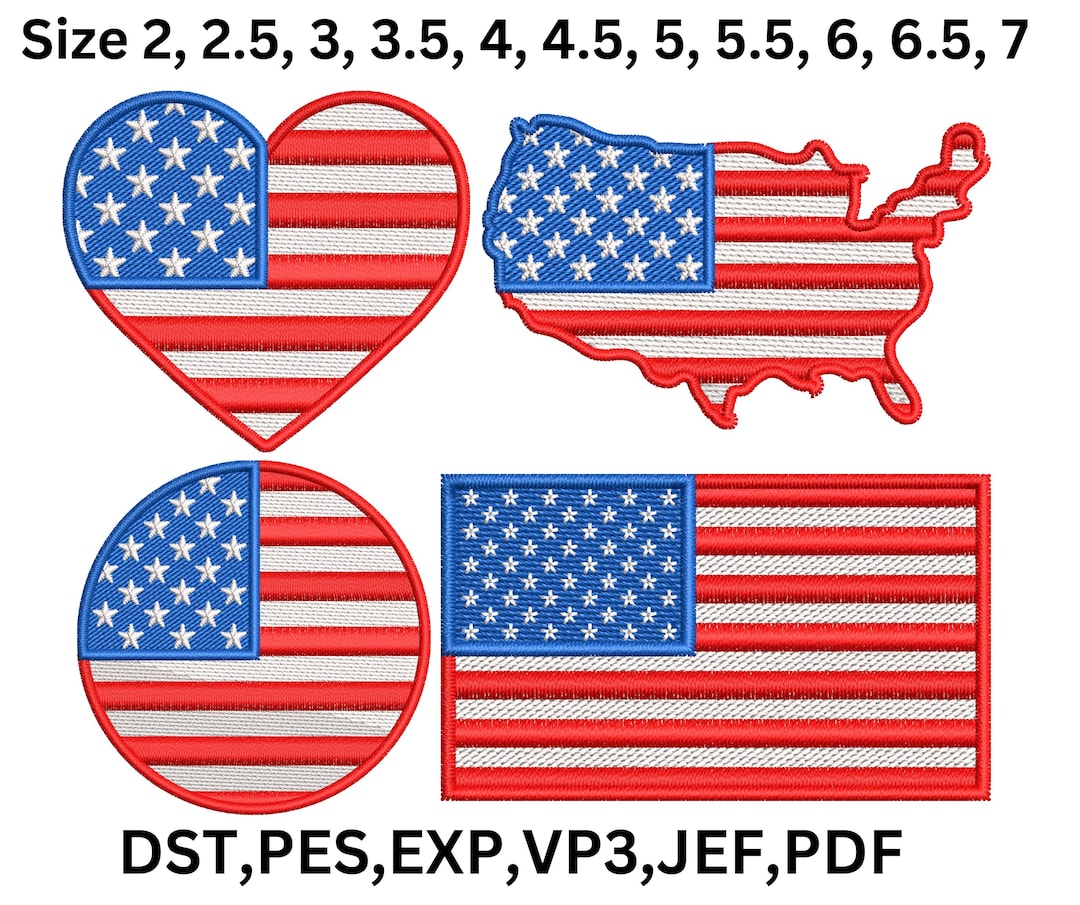 4 American Flag Embroidery Design, USA Patriotic Pattern, (11 Sizes ...