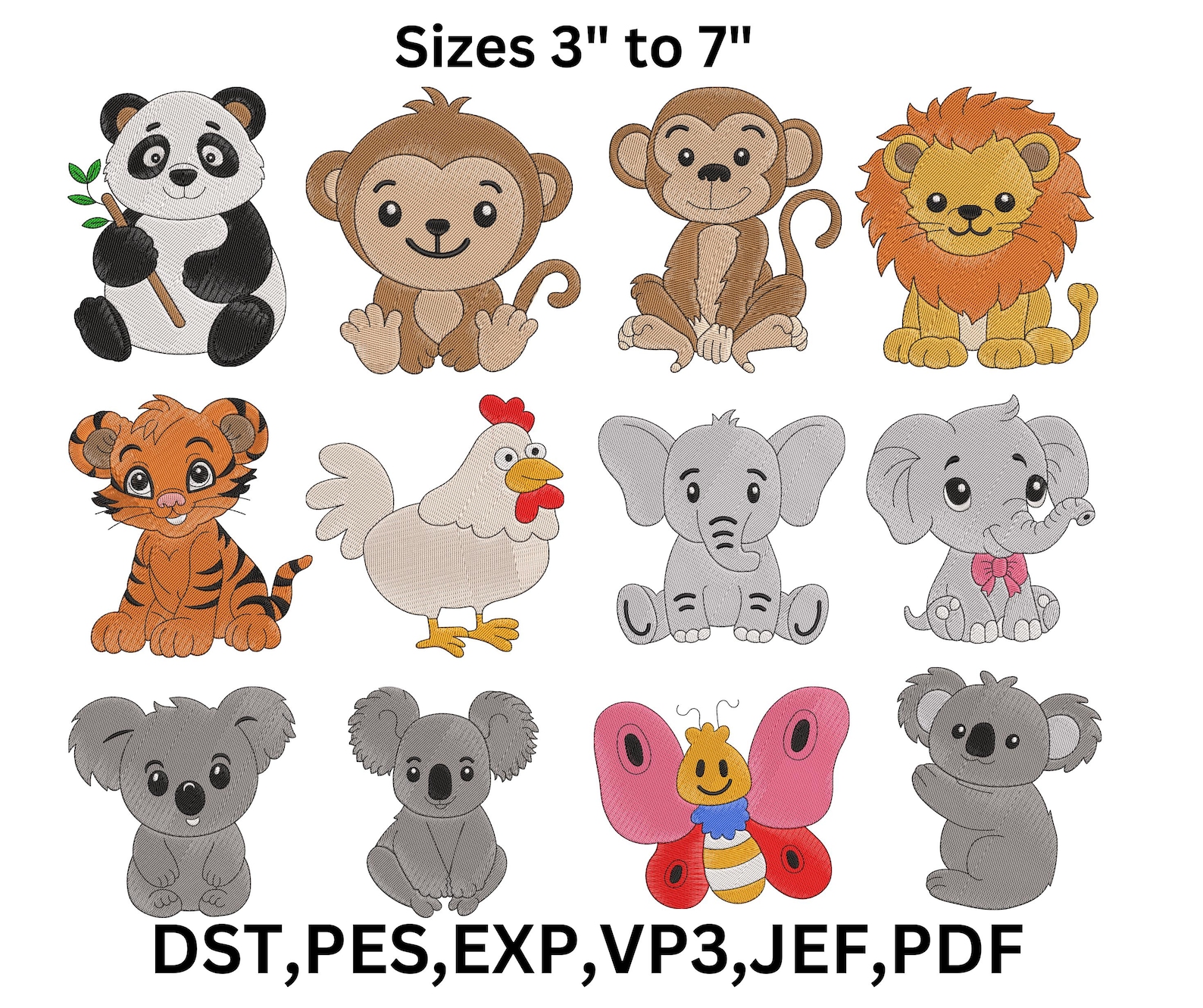 Safari Animals Embroidery Designs, Baby Zoo Animal Bundle, (9 Sizes ...