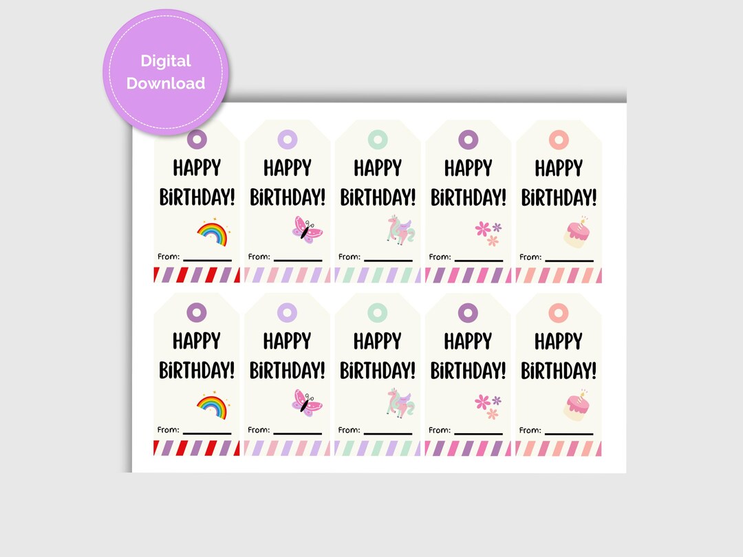 Printable Birthday Tags, Happy Birthday Gift Tag, Kids Birthday Tag ...
