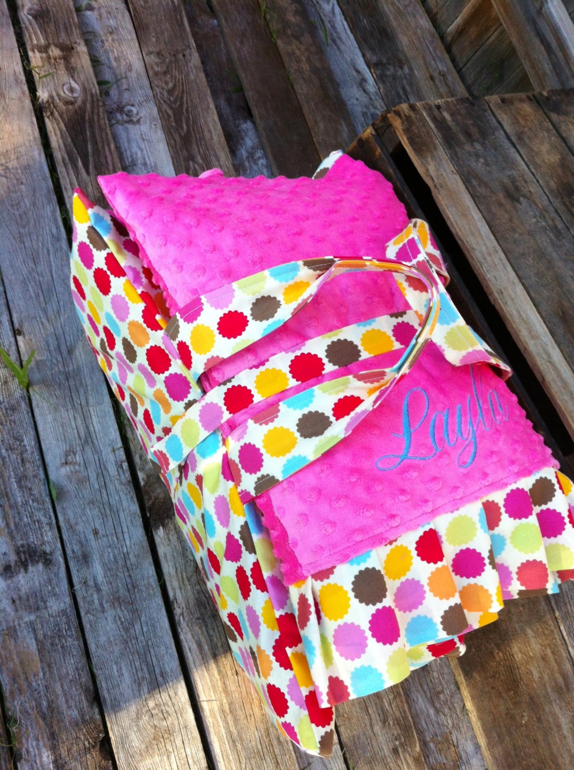 Personalized Kindermat Cover With Both Attached Ruffle Minky Blanket ...