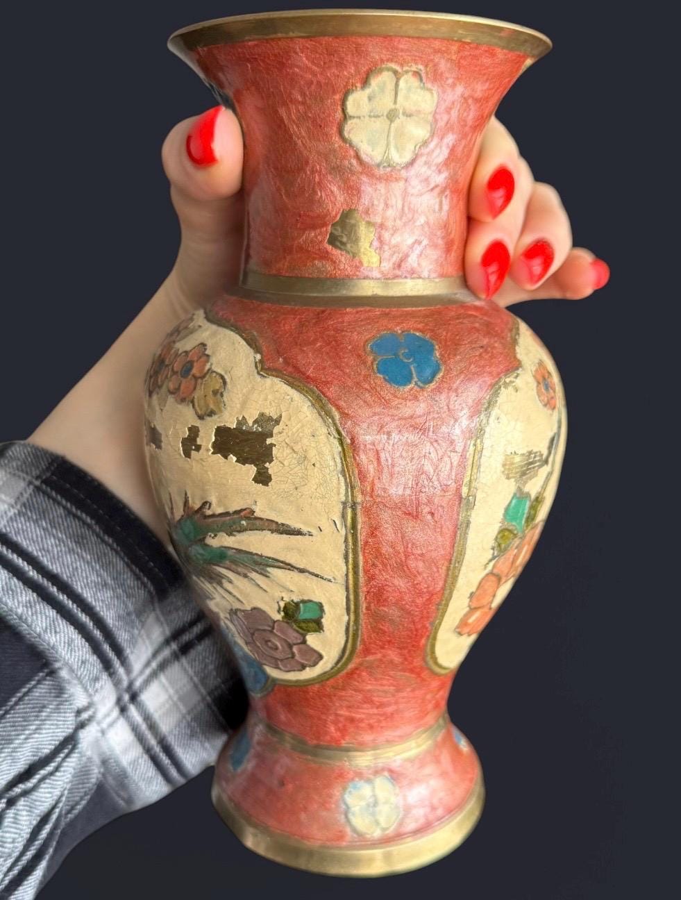 Vintage India Brass Vase Hand Painted - Etsy