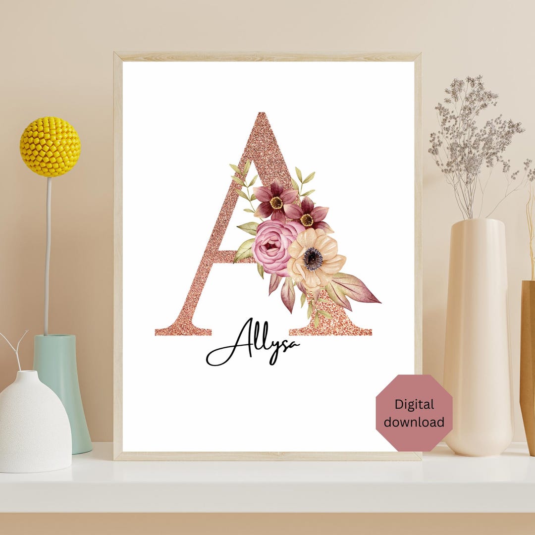 Custom Floral Initial Name Print: Boho Nursery Decor (digital Download ...