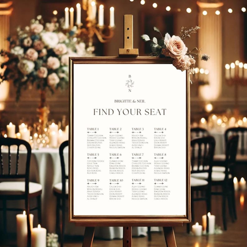 Editable Wedding Seating Chart Template | Printable & Digital Seating ...