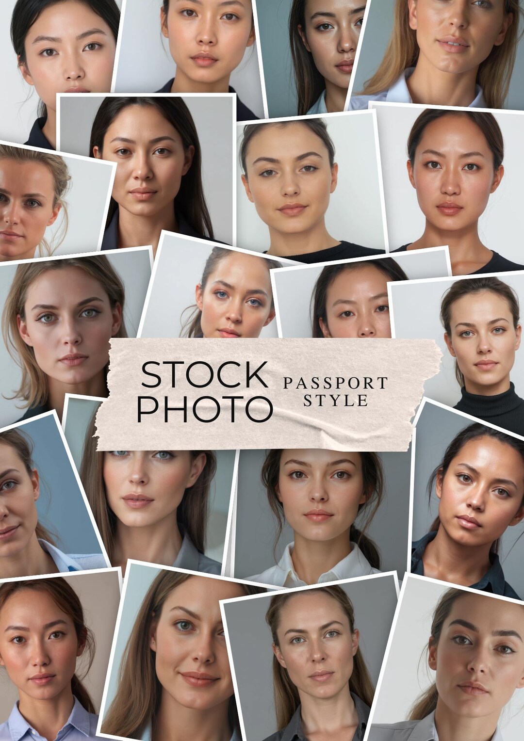 50+ Female Passport Style Stock Photo Bundle | 50 ID Photo Mockups ...