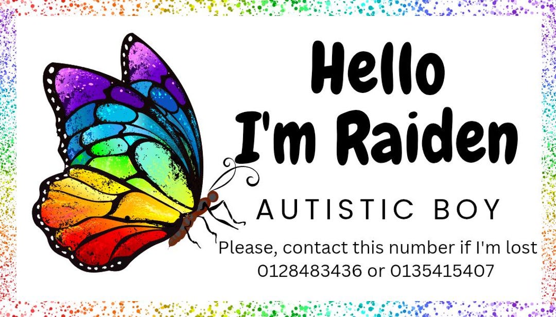 Printable Autism ID Card for Kids – Safety Alert Tag for Bag or Lanyard ...