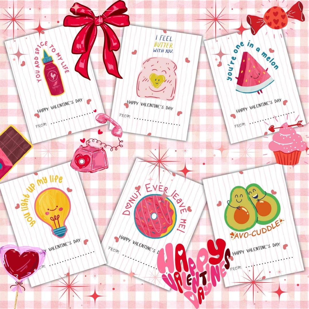 Printable Food Pun Valentine's Day Cards, Classroom Valentines (instant ...