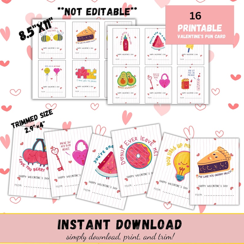 Printable Food Pun Valentine's Day Cards, Classroom Valentines (instant ...