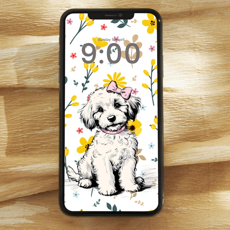 Aesthetic Cavoodle Dog iPhone Wallpapers, Pink Bow iPhone Wallpaper Set ...