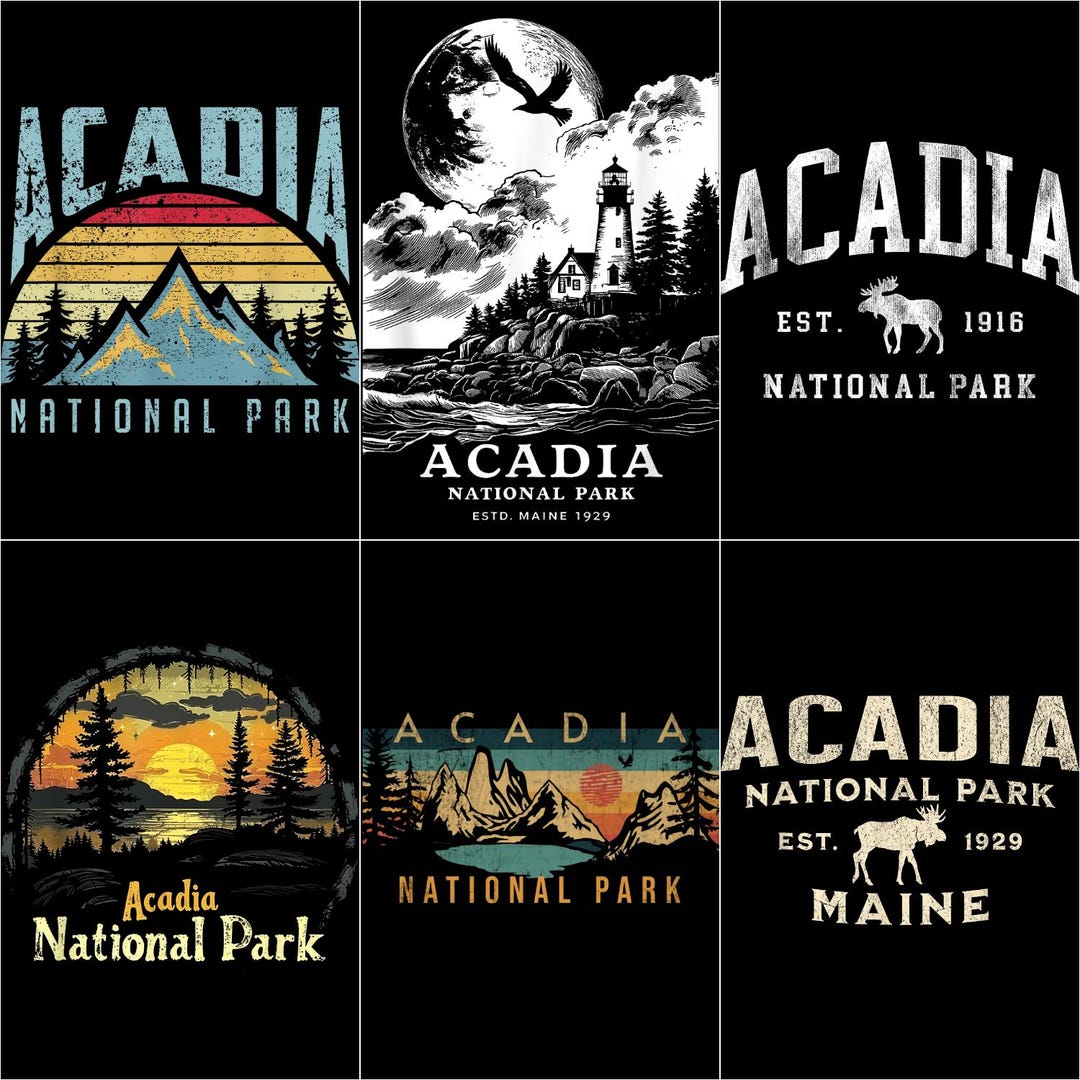Acadia National Park PNG Bundle, Maine Nature Digital Art, Vintage ...