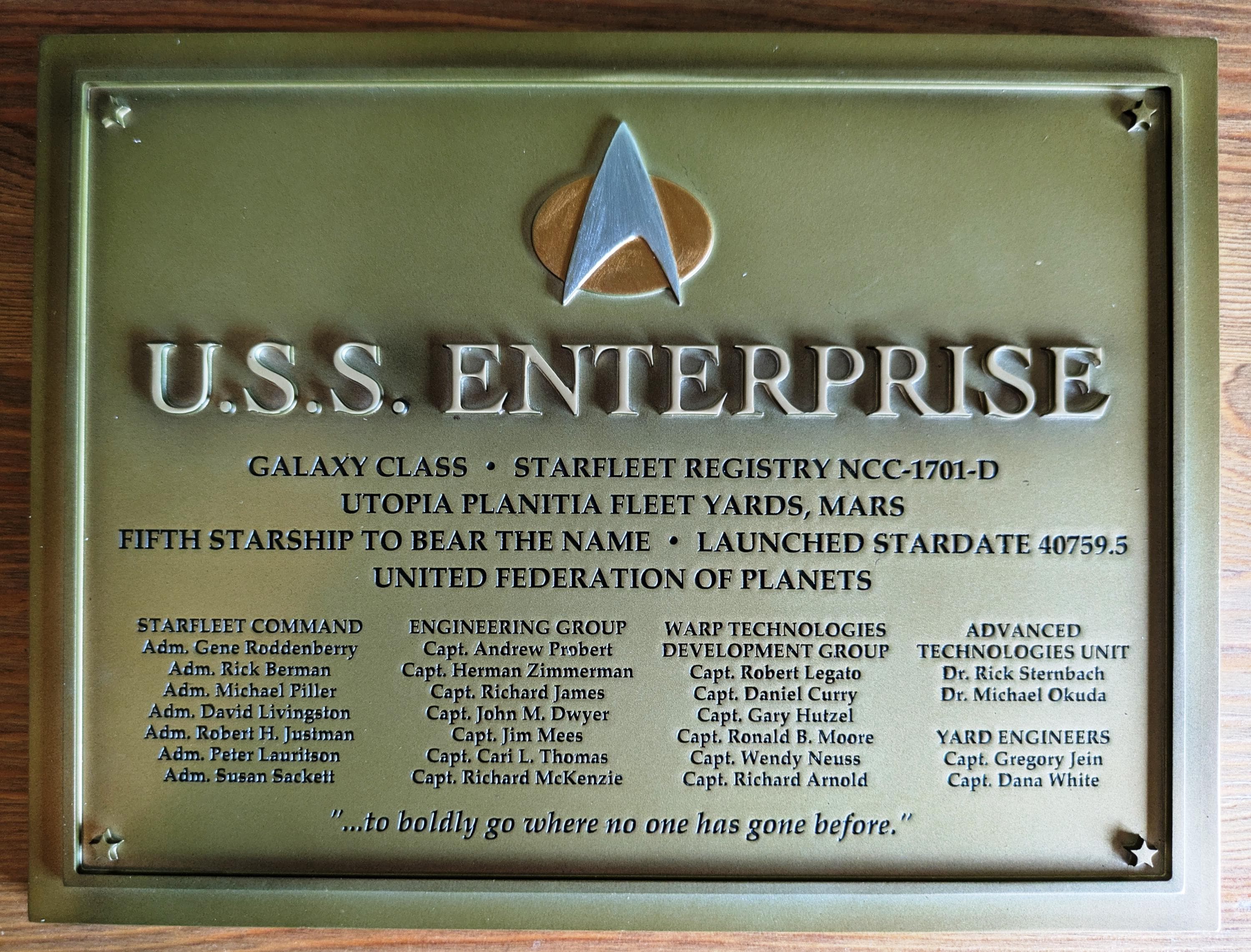 Star Trek USS Enterprise NCC-1701-D | 8x10 Dedication Plaque From ...