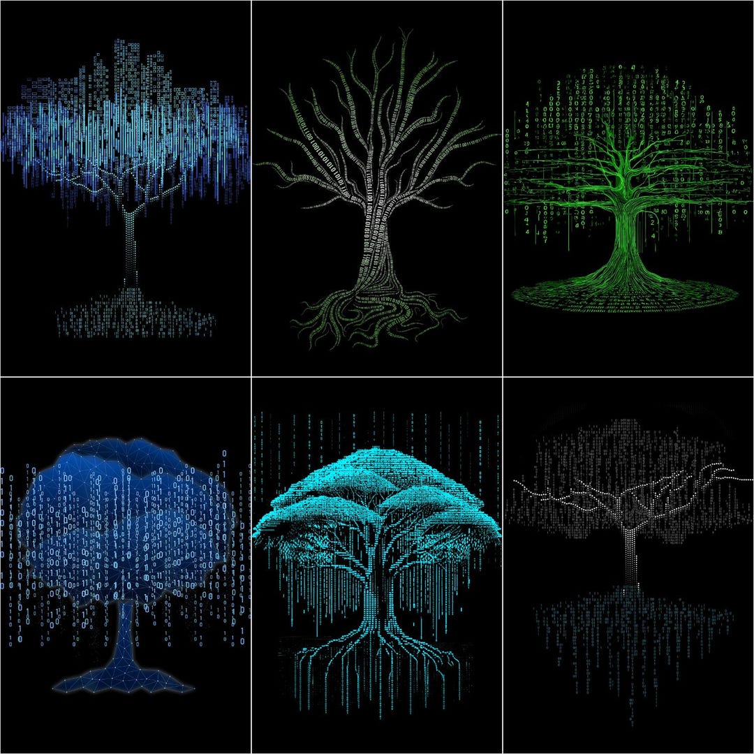 Binary Tree Coding PNG – Digital Download Designs for Computer Programmer – High-quality PNG ...