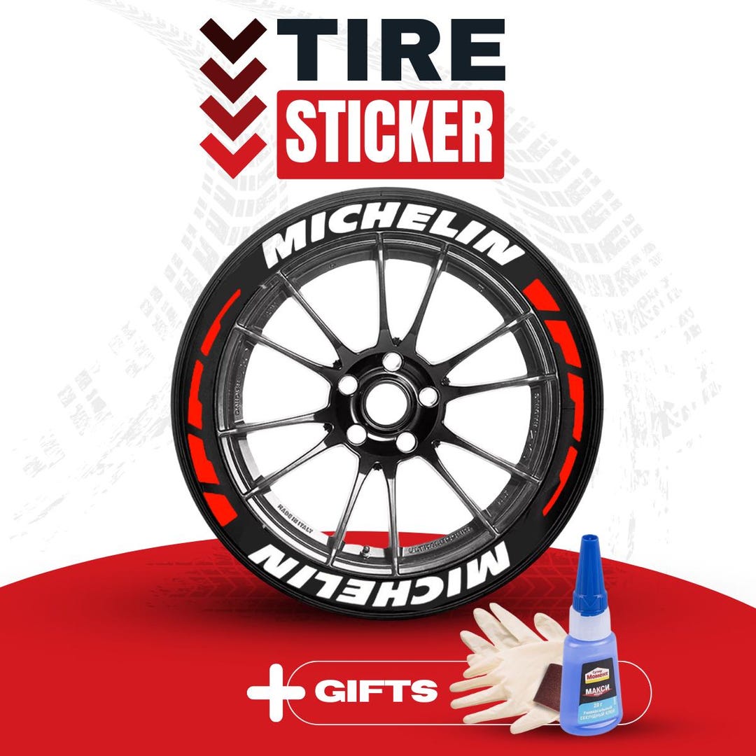 Michelin Lettering Tyre Sticker Red Striped Fits to 16"-22" Permanent ...