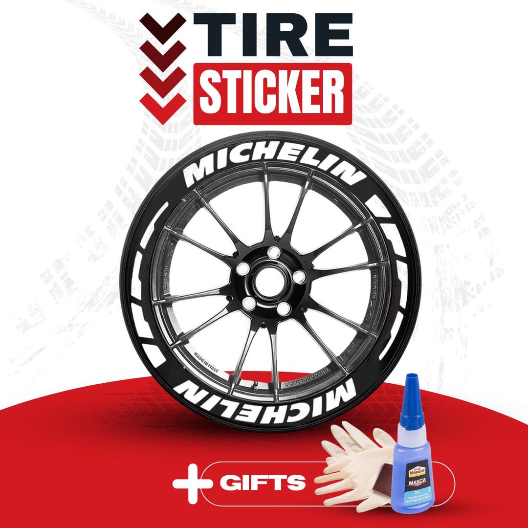 Michelin Lettering Tyre Sticker White Striped Fits to 16"-22" Permanent ...
