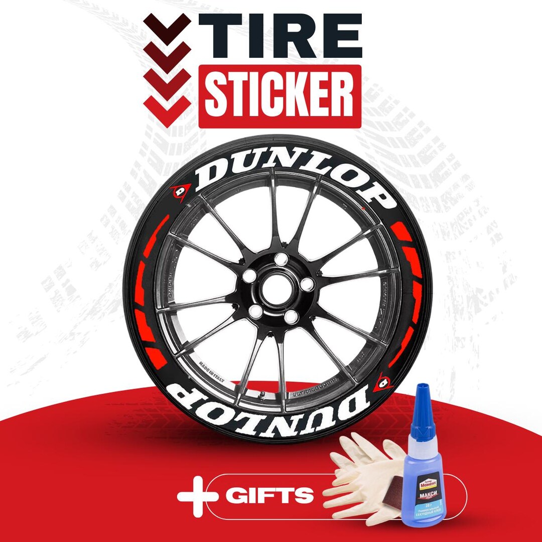 Dunlop Lettering Tyre Sticker Red Striped Fits to 16"-22" Permanent ...