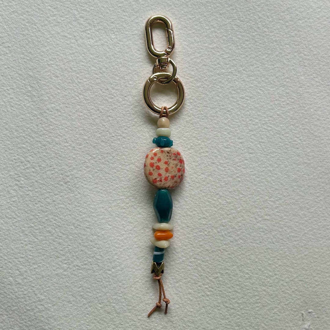Unique Handmade Beaded Key Ring or Bag Charm Featuring Kenyan Ceramic ...