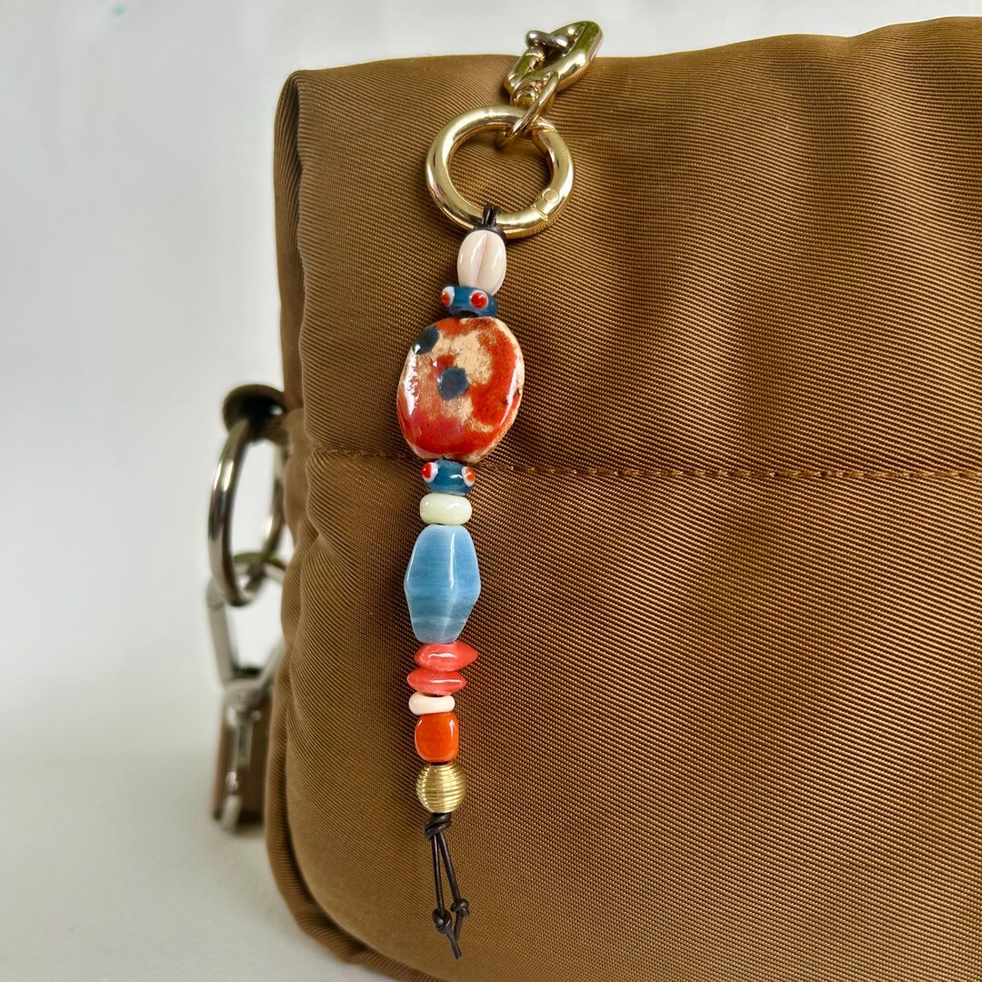 Unique Handmade Beaded Key Ring or Bag Charm Featuring Kenyan Ceramic ...