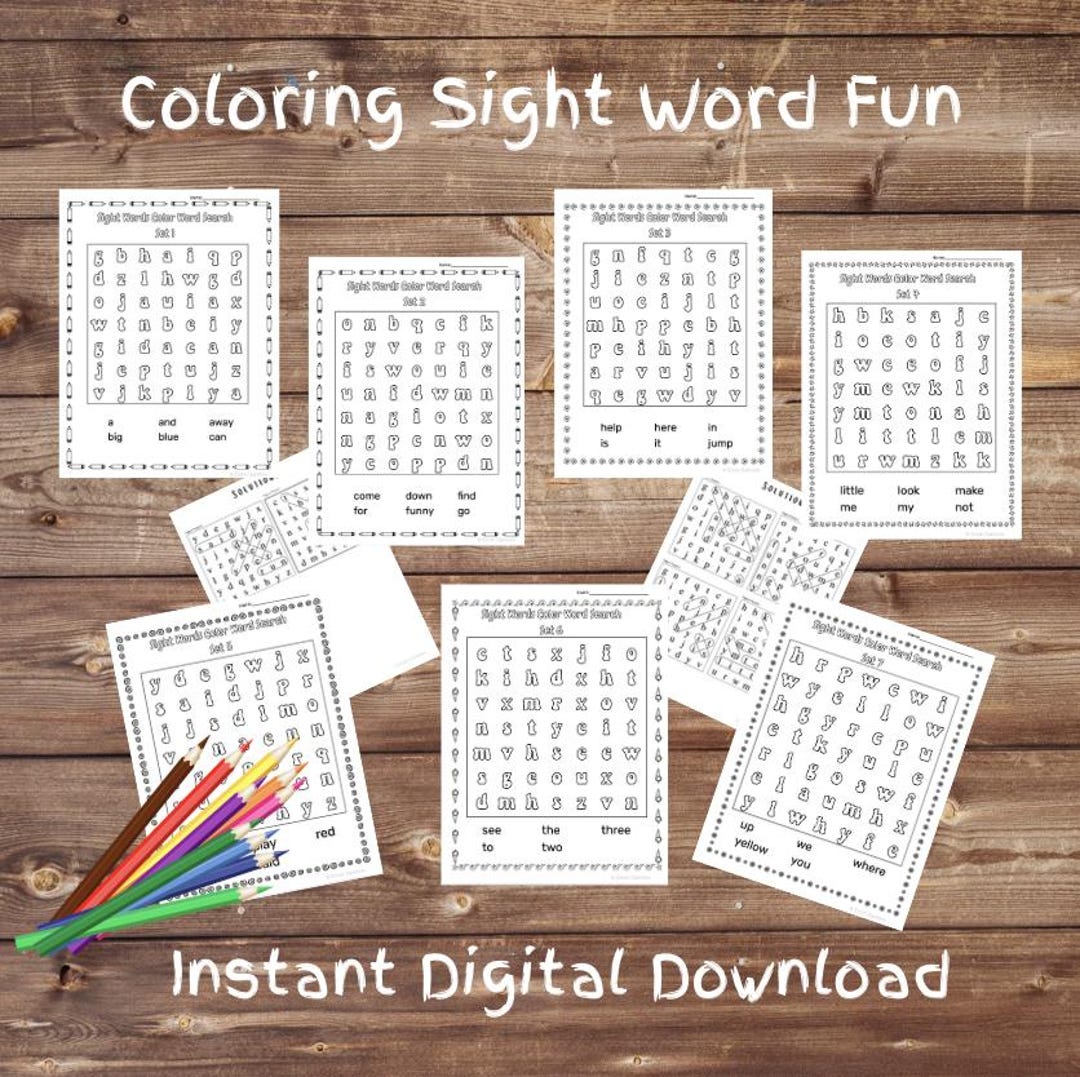 Kindergarten Sight Word Search Puzzles: Coloring Activity BUNDLE ...