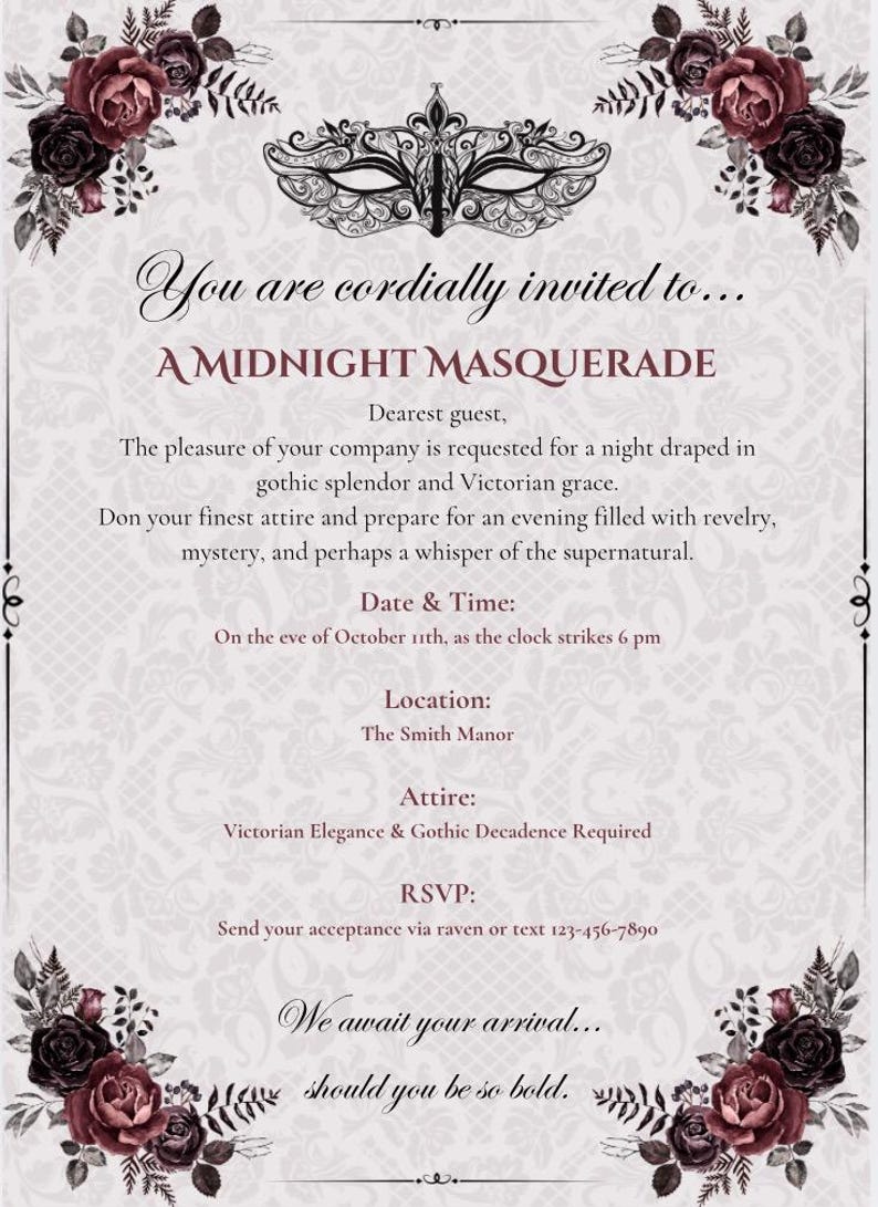 Victorian Masquerade Invitation | Gothic Elegance | Digital Download - Etsy