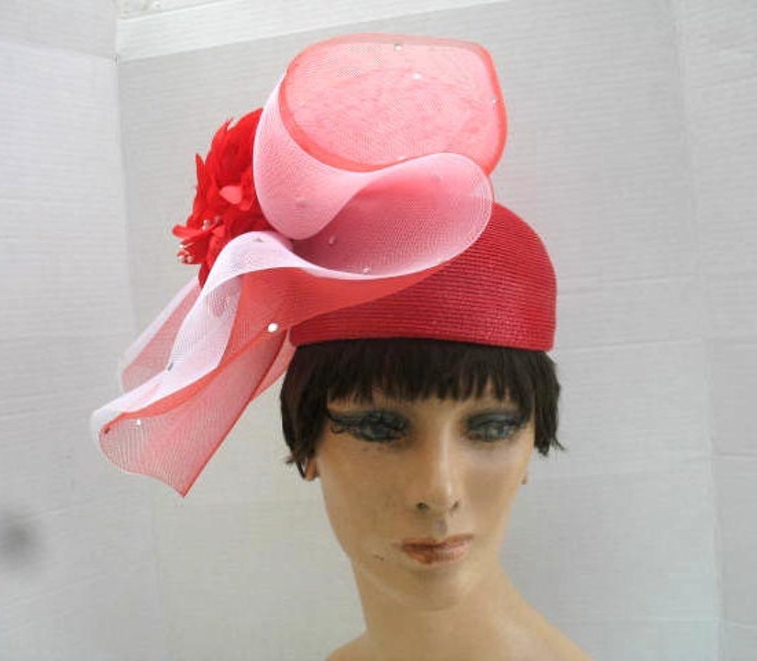 Vintage Church Hat Bright Red & White With Crystal - Etsy