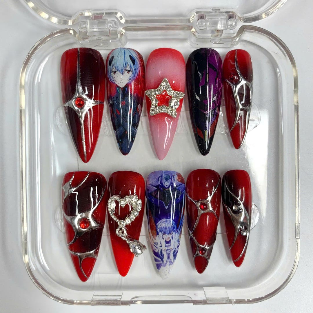 Gothic Mecha Muse Press-on Nails / Inspired by a Silent Pilot / Red ...
