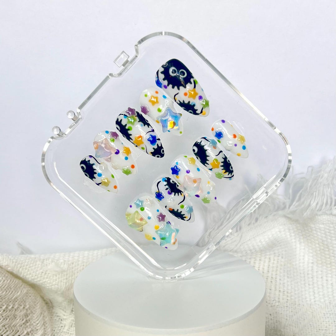 Soot Sprite Press on Nails: 3D Star Ghibli Anime Nail Art - Etsy