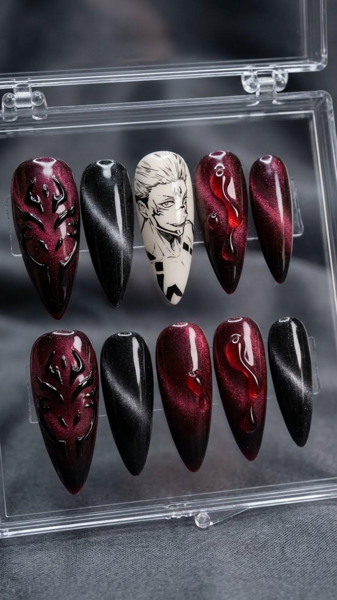 Handmade Ryomen Sukuna Press-on Nails | Jujutsu Kaisen Tattoo, Cat Eye ...