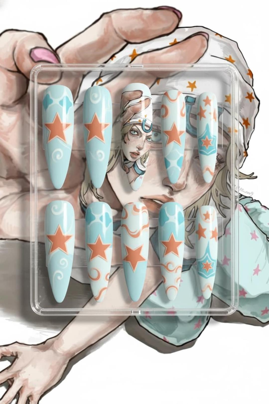 Johnny Joestar Press on Nails | Hand Painted Anime Manga Almond Nails ...