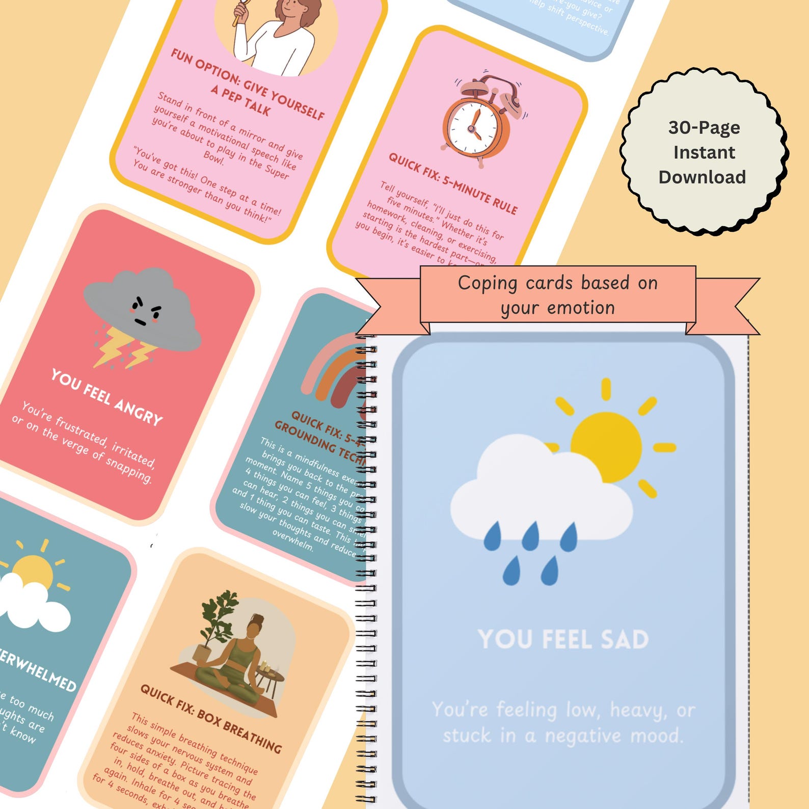 Printable Therapy Coping Cards | Mental Health Flash Cards | Emotion ...