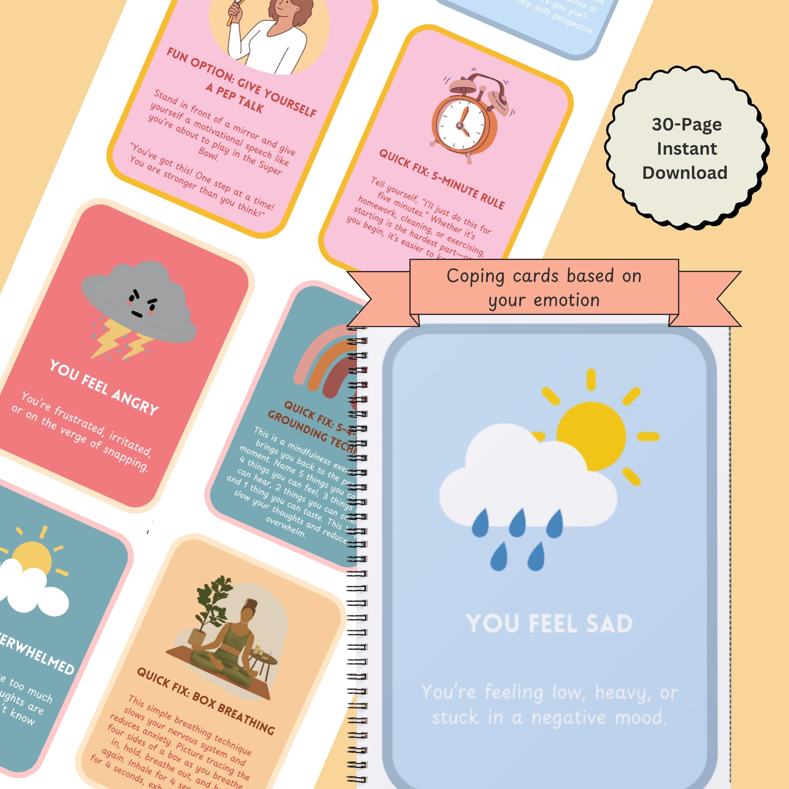 Printable Therapy Coping Cards | Mental Health Flash Cards | Emotion ...