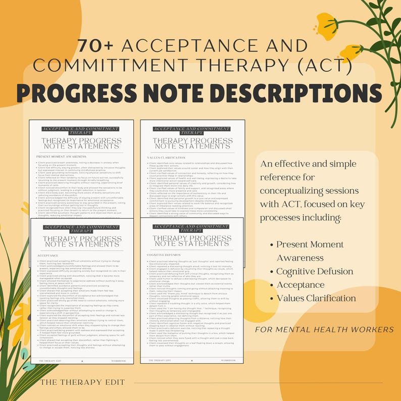ACT Progress Notes and Descriptions for Therapists | Digital Download ...