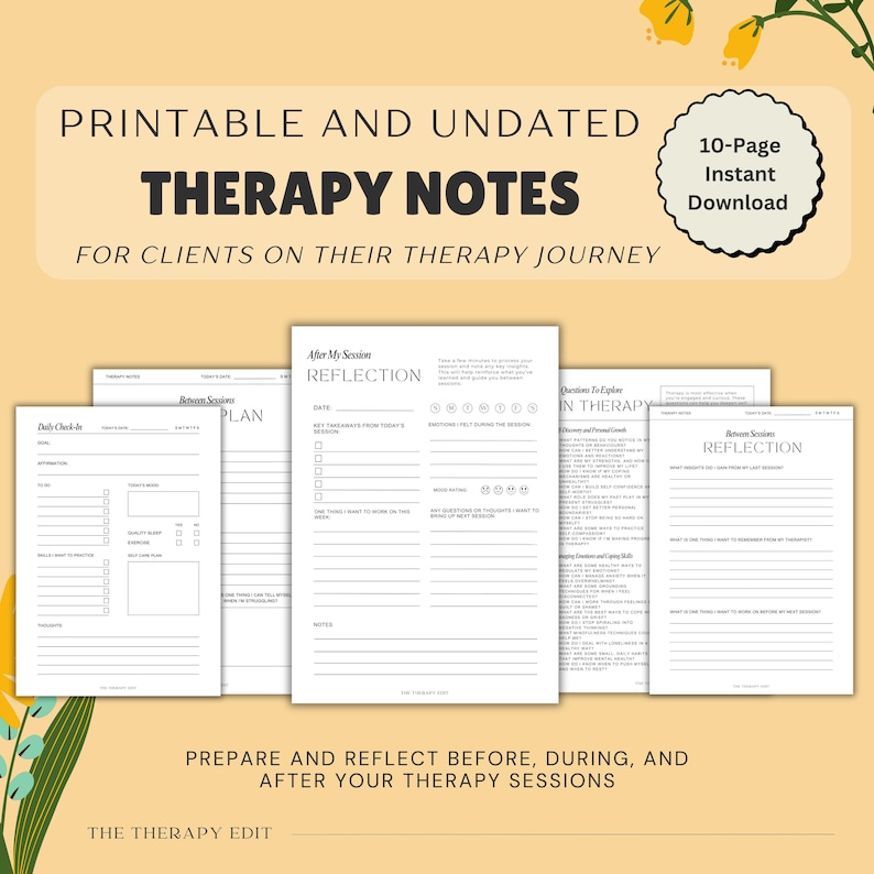 Therapy Reflection Journal | Pre-session, Between-session & Post ...