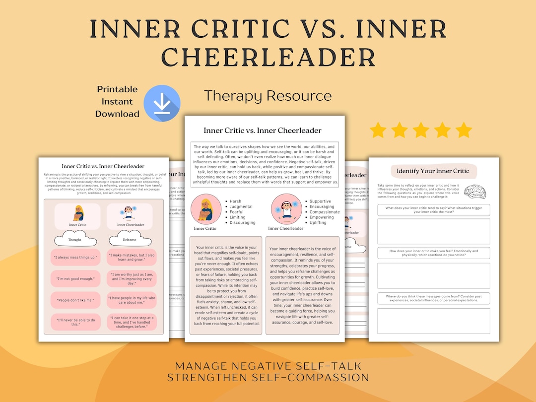 Inner Critic Vs. Inner Cheerleader Worksheets, Self-talk Reframing Self ...