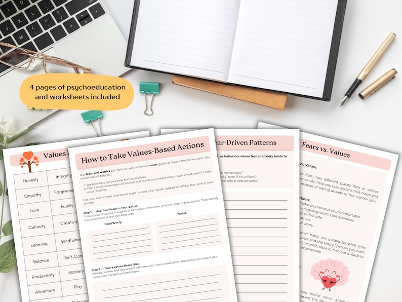 Anxiety & OCD Worksheet | Fears Vs Values Exercise | CBT ERP Printable ...
