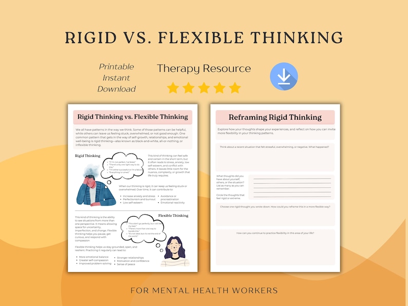 Rigid Vs Flexible Thinking Worksheet, CBT Handout Self-reflection PDF ...