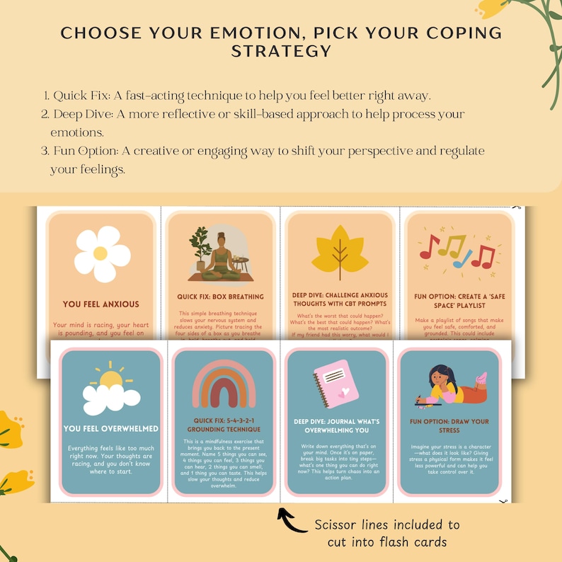 Printable Therapy Coping Cards | Mental Health Flash Cards | Emotion ...